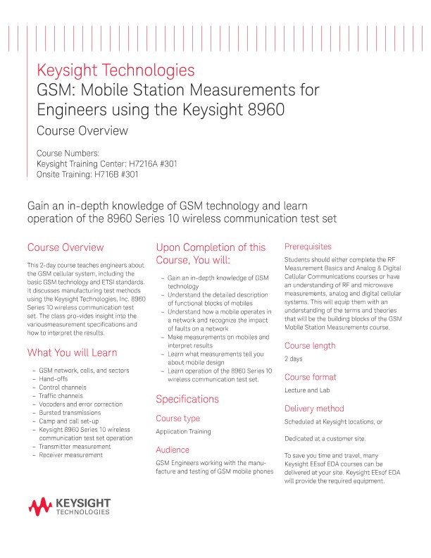 GSM: Mobile Station Measurements for Engineers using the Keysight 8960 - Course Overview PDF ...